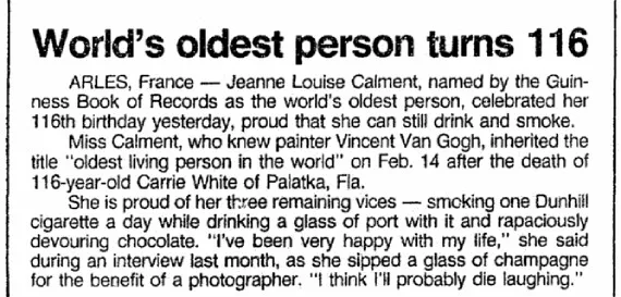 Jeanne calment, the oldest person who ever lived at 122 years old!